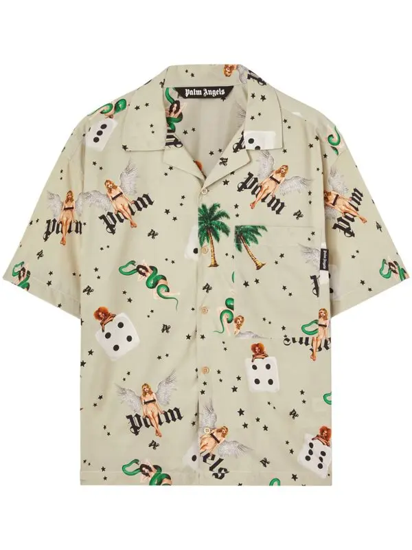 Palm Angels Pin Up Bowling Shirt - Neutrals