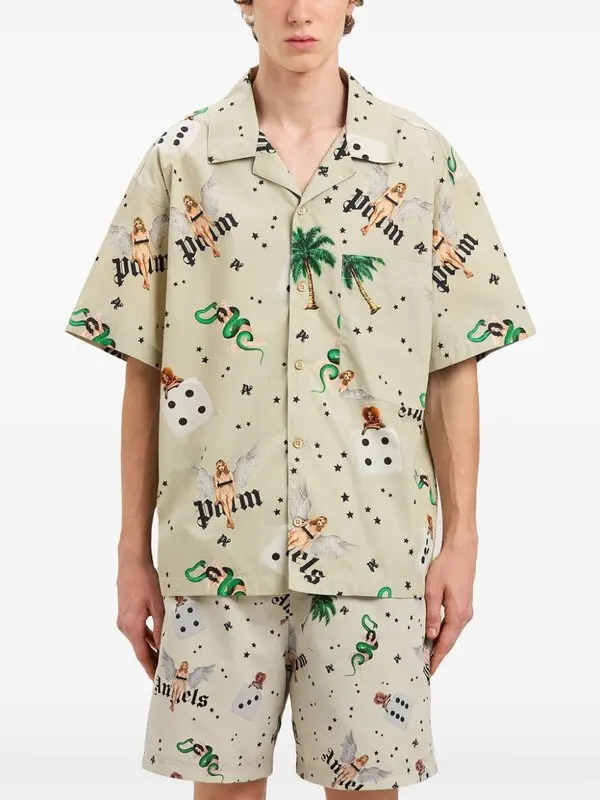 Palm Angels Pin Up Bowling Shirt - Neutrals