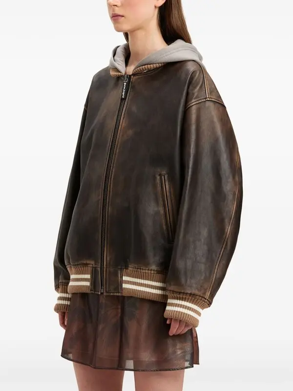Palm Angels Curved Logo Leather Bomber Jacket