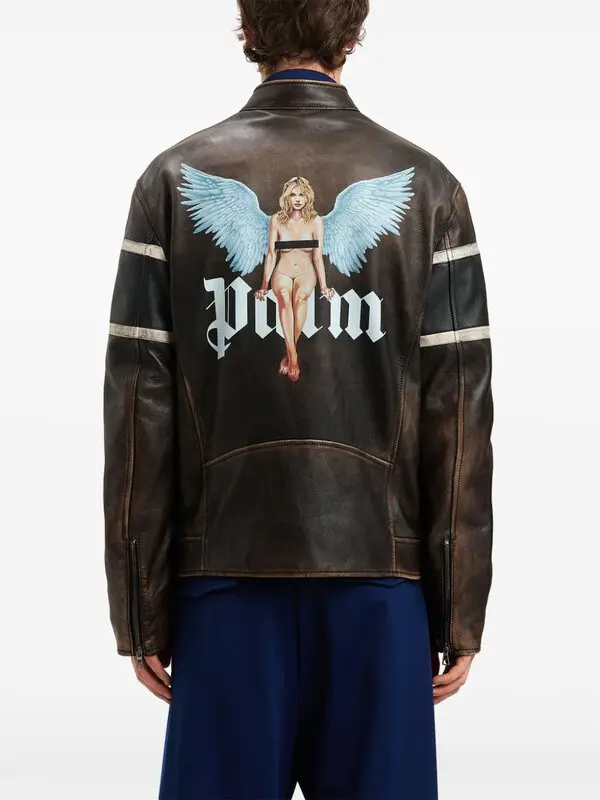 Palm Angels Crystal Pin-up Biker Jacket