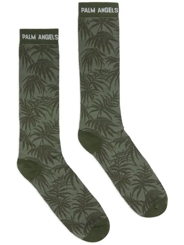 Palm Angels Palm-tree Jacquard Socks - Green