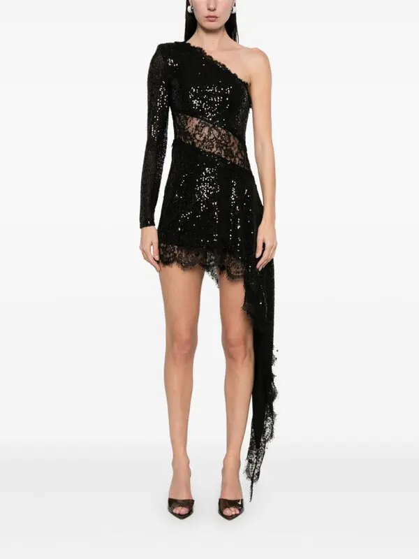 NISSA Lace-insert Sequined Mini Dress