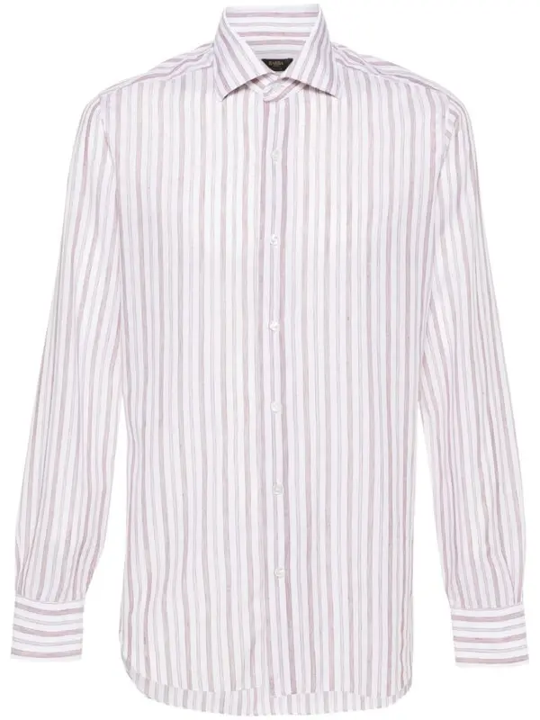 BARBA NAPOLI Spread-collar Striped Shirt - White
