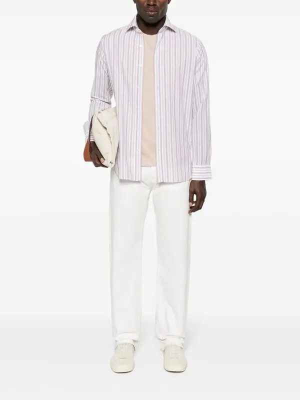 BARBA NAPOLI Spread-collar Striped Shirt - White