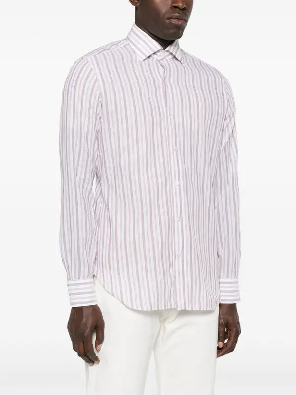 BARBA NAPOLI Spread-collar Striped Shirt - White