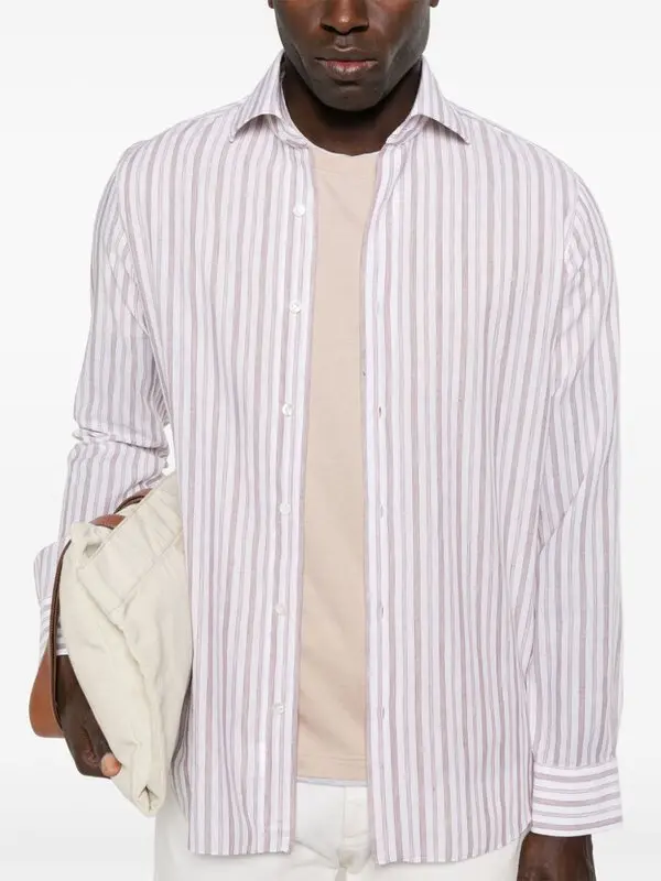 BARBA NAPOLI Spread-collar Striped Shirt - White