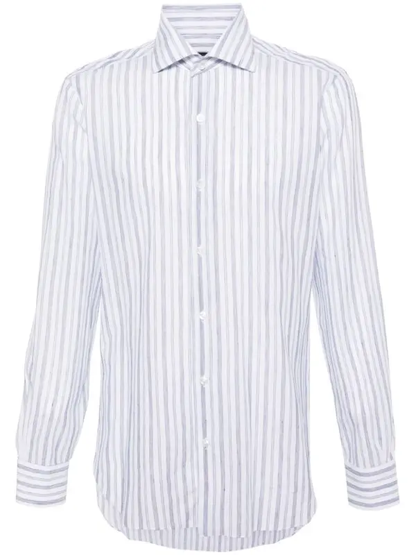 BARBA NAPOLI Halo-stripe Semi-sheer Shirt - White