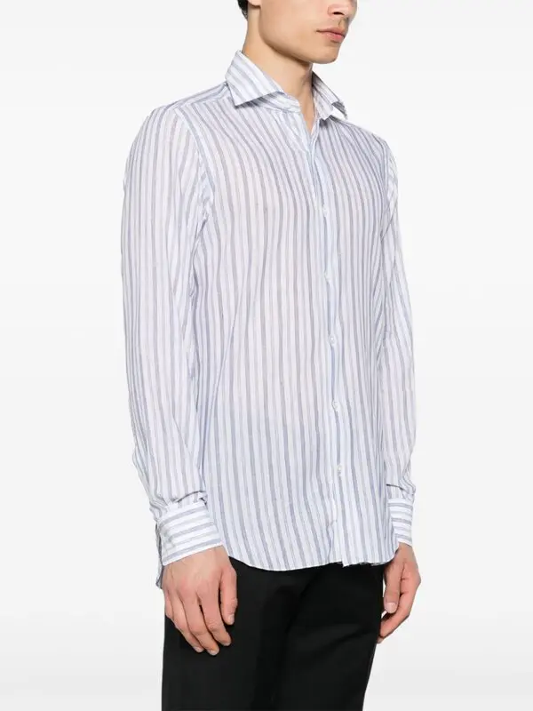 BARBA NAPOLI Halo-stripe Semi-sheer Shirt - White