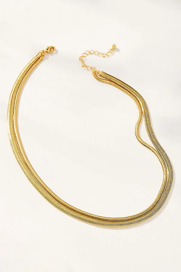 UNCOMMON JAMES Layered Flat Snake Chain Necklace - Gold