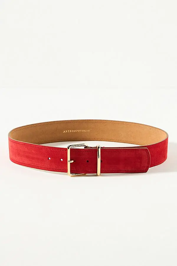 Anthropologie Square-buckle Suede Belt - Red