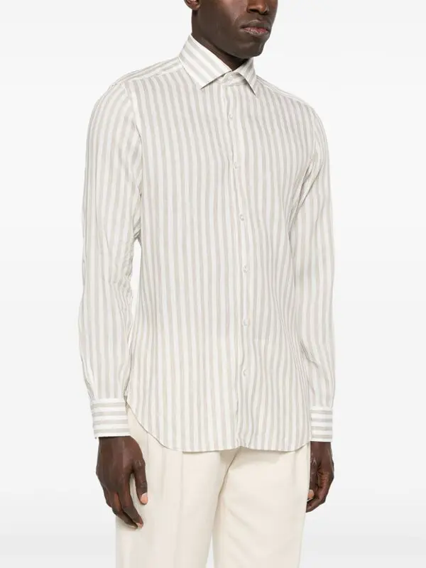 BARBA NAPOLI Spread-collar Striped Shirt - White