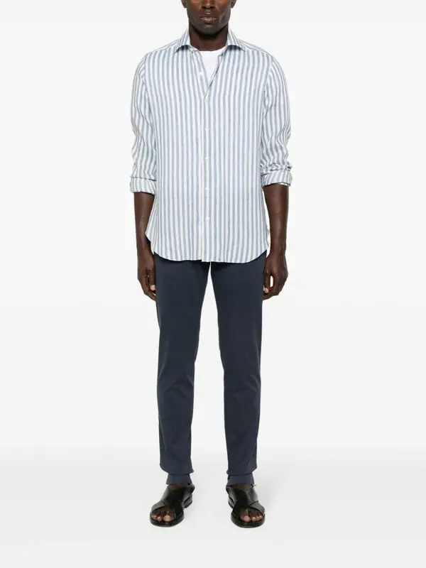 BARBA NAPOLI Spread-collar Striped Shirt - Blue