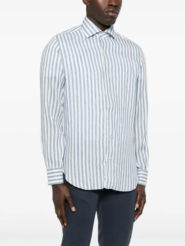 BARBA NAPOLI Spread-collar Striped Shirt - Blue