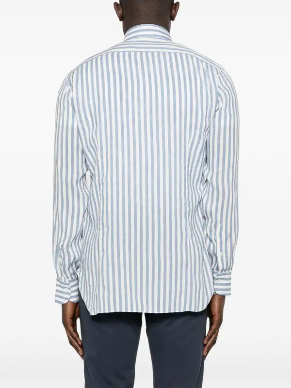 BARBA NAPOLI Spread-collar Striped Shirt - Blue