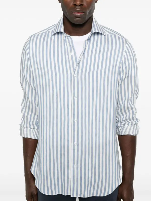 BARBA NAPOLI Spread-collar Striped Shirt - Blue