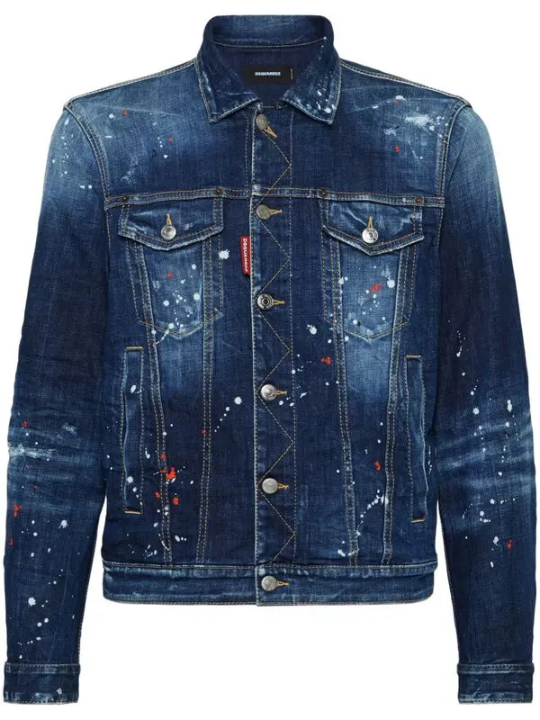 Dsquared2 Paint-splatter Denim Trucker Jacket - Blue