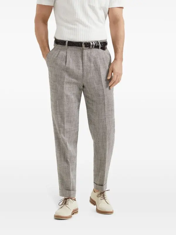 Brunello Cucinelli Chevron Tailored Trousers - Brown