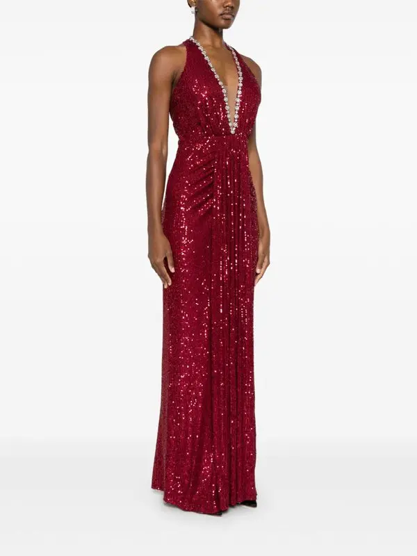 NISSA Sequined Halterneck Maxi Dress - Red