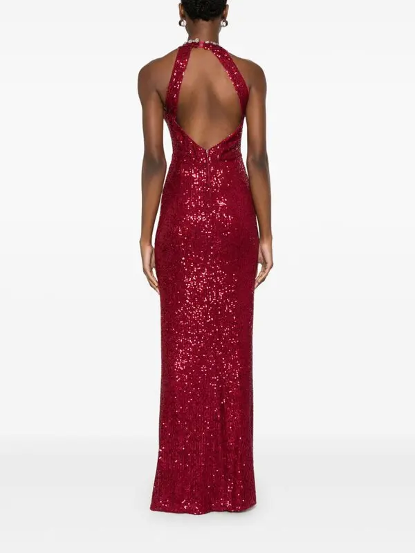 NISSA Sequined Halterneck Maxi Dress - Red