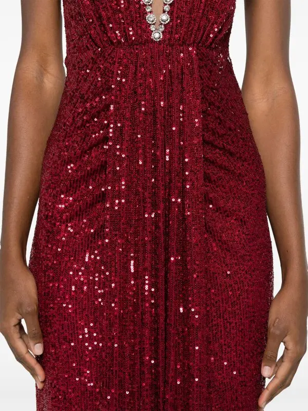 NISSA Sequined Halterneck Maxi Dress - Red