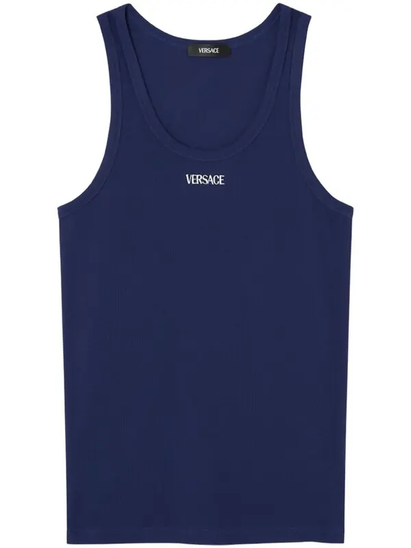 Versace Logo-embroidered Ribbed Tank Top