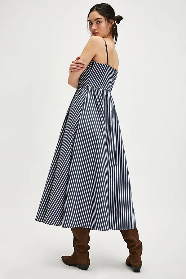 Curaae Spring Fit And Flare Dress - Navy Stripe | Editorialist
