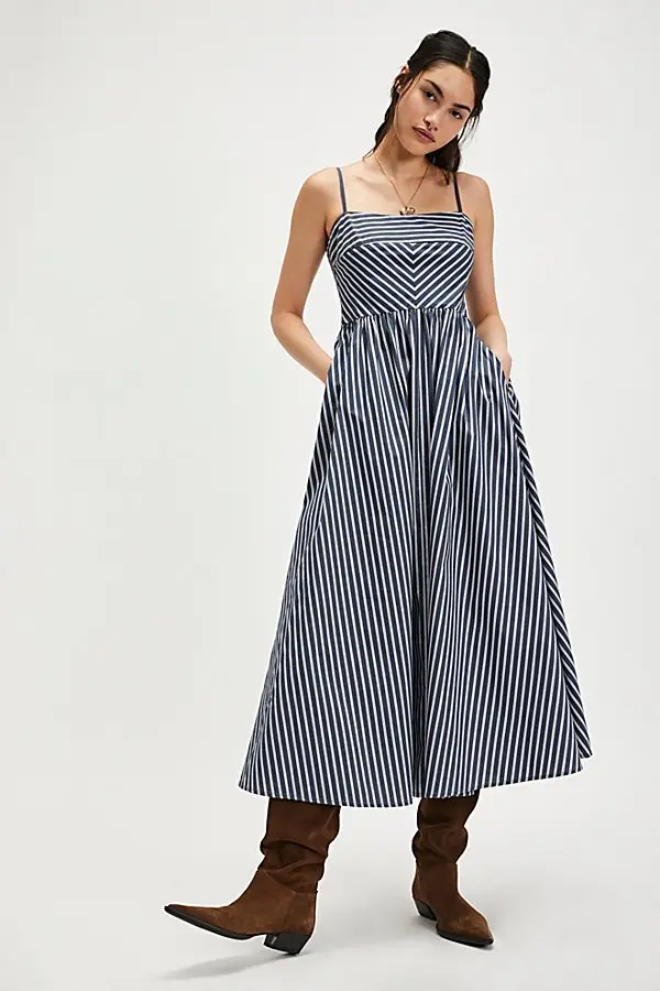 Curaae Spring Fit And Flare Dress - Navy Stripe | Editorialist