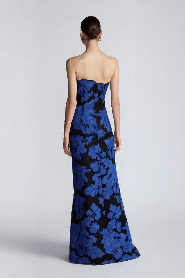 Lela Rose Floral Embroidered Lace Strapless Gown In Blue - 65% Off |  Editorialist