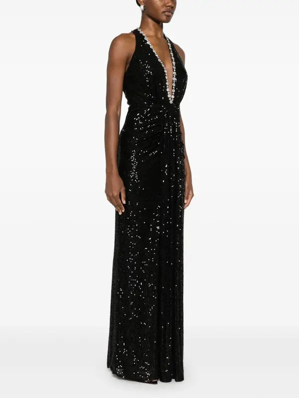 NISSA Sequined Halterneck Maxi Dress - Black
