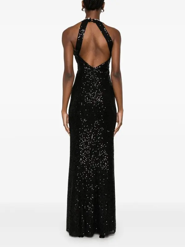 NISSA Sequined Halterneck Maxi Dress - Black