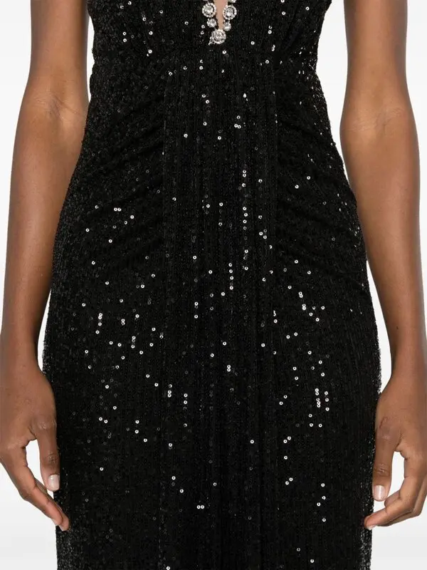 NISSA Sequined Halterneck Maxi Dress - Black