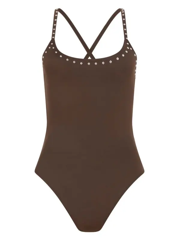 LET'S SWIM Studded One Piece Swimsuit - Brown