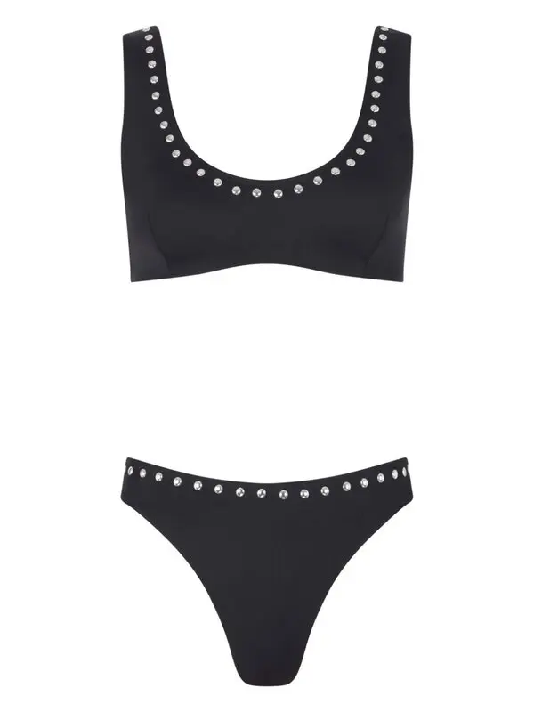 LET'S SWIM Studded Bikini Bottom - Black