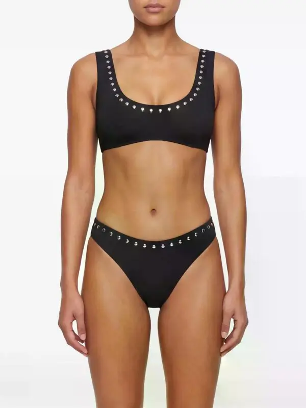 LET'S SWIM Studded Bikini Bottom - Black