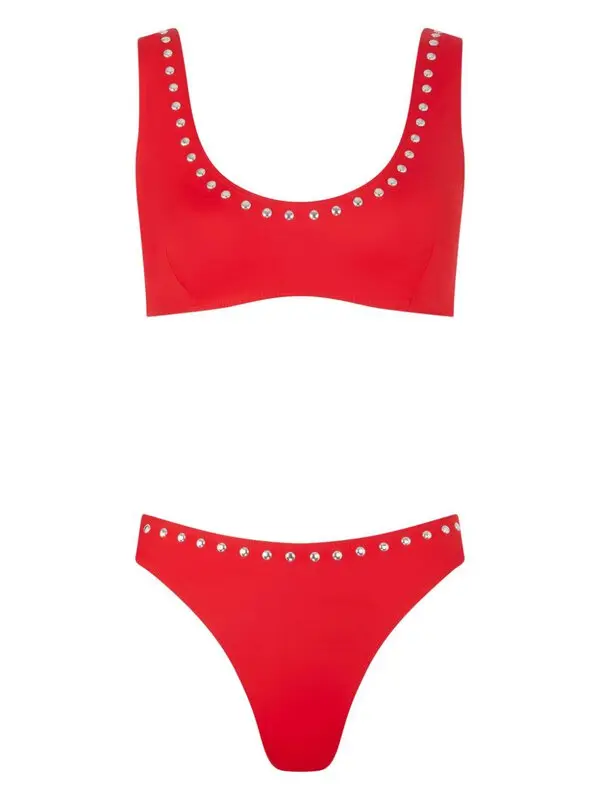 LET'S SWIM Studded Bikini Bottoms - Red