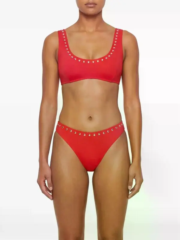 LET'S SWIM Studded Bikini Bottoms - Red