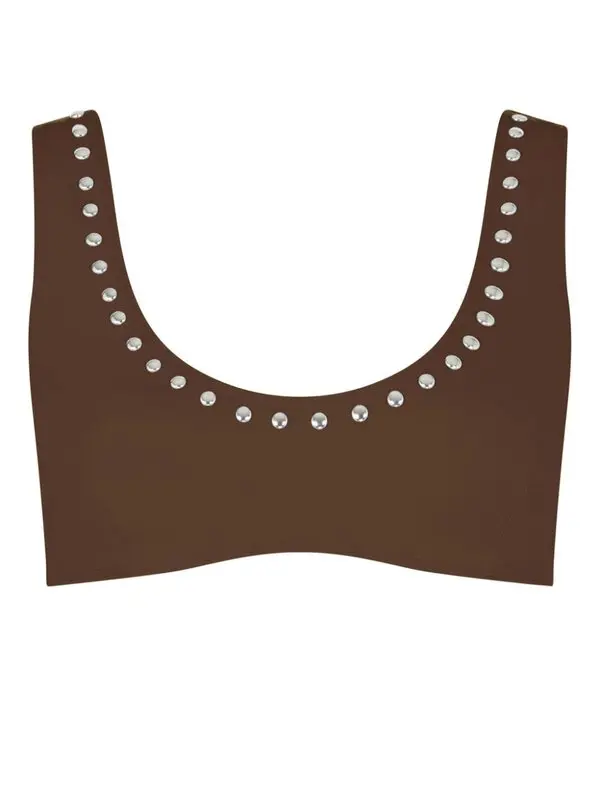 LET'S SWIM Studded Bikini Top - Brown