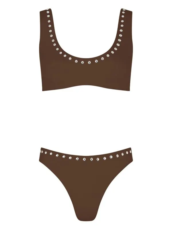 LET'S SWIM Studded Bikini Top - Brown