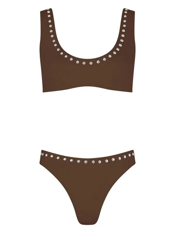 LET'S SWIM Studded Bikini Bottoms - Brown