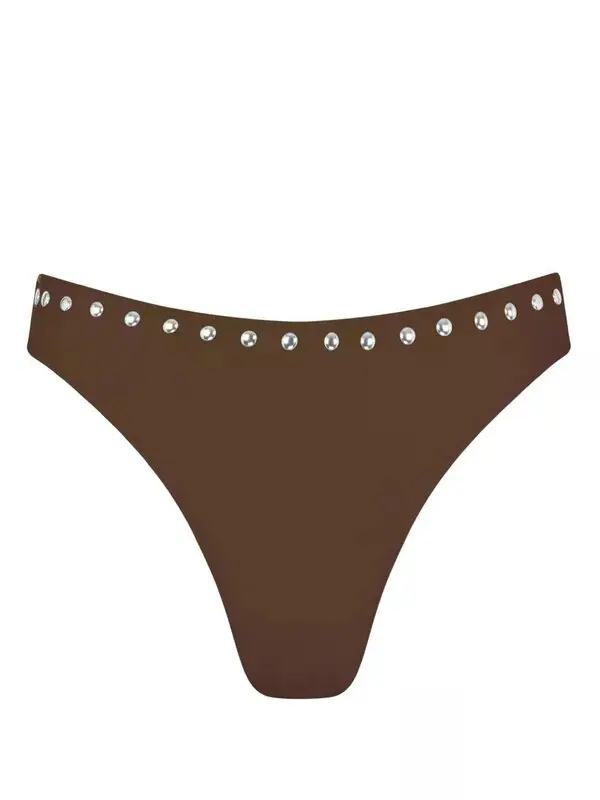 LET'S SWIM Studded Bikini Bottoms - Brown