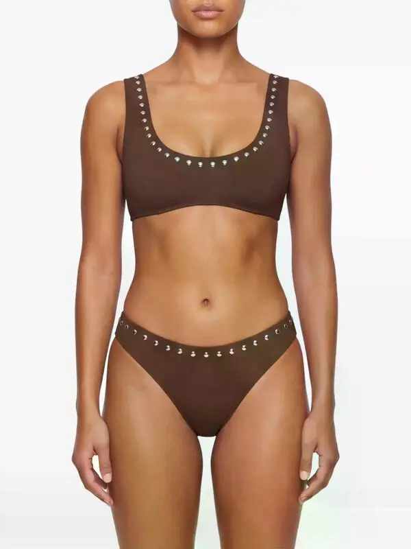 LET'S SWIM Studded Bikini Bottoms - Brown
