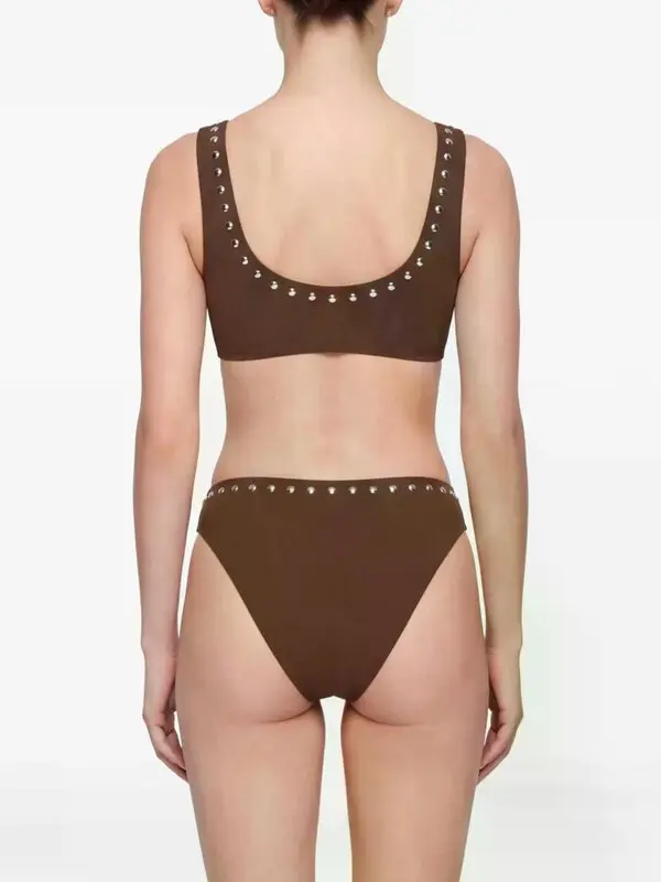 LET'S SWIM Studded Bikini Bottoms - Brown