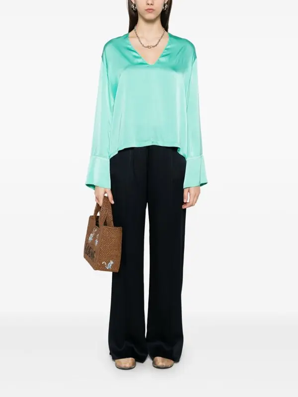 FORTE_FORTE Satin Straight-leg Trousers - Blue