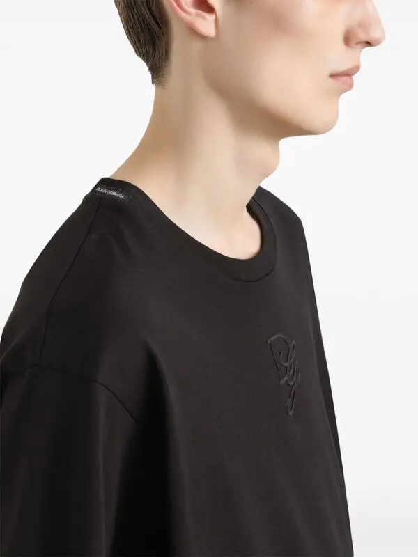 Dolce & Gabbana Logo-embroidered Cotton T-shirt - Black