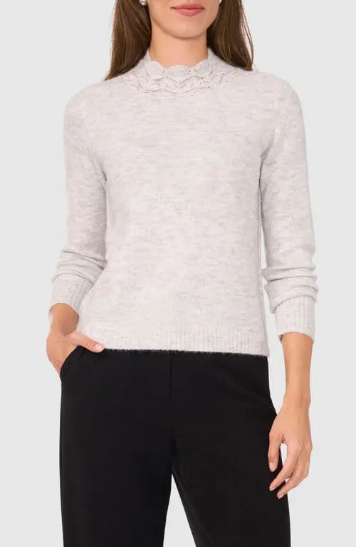 Halogen Pointelle Mock Neck Sweater In Silver Heather 50% Off