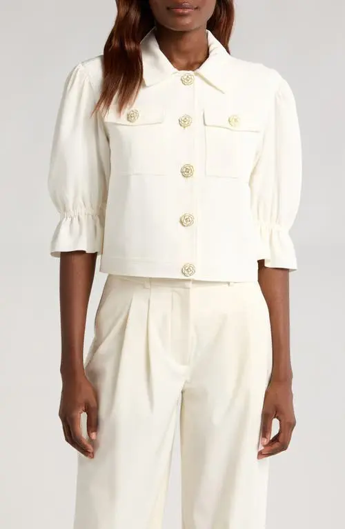 Cinq à Sept Julieta Flower Button Crop Jacket In Ivory - 62% Off