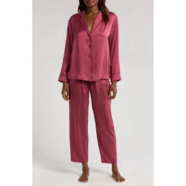 Lunya Washable Silk Pajamas - Winter Rose/ Calliope Wine