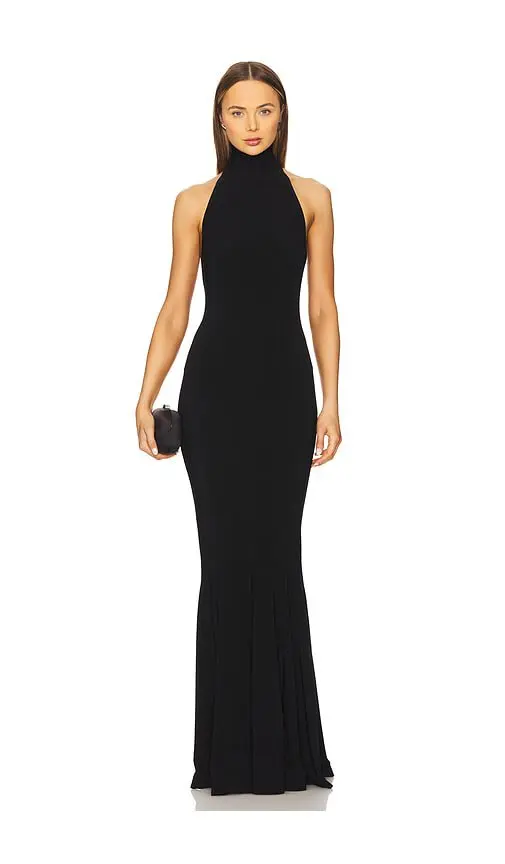 Norma Kamali Halter Fishtail Gown - Black