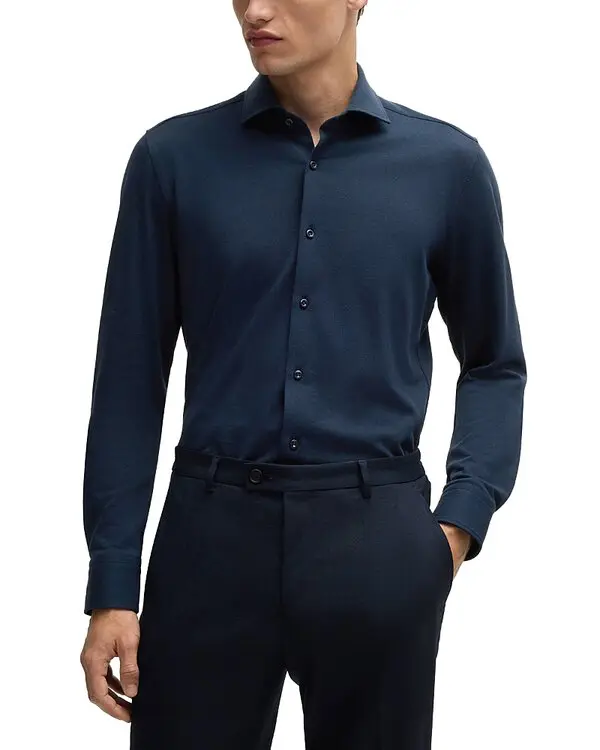 Boss P-Hank Cotton Slim Fit Button Down Shirt In Dark Blue - 70% Off |  Editorialist