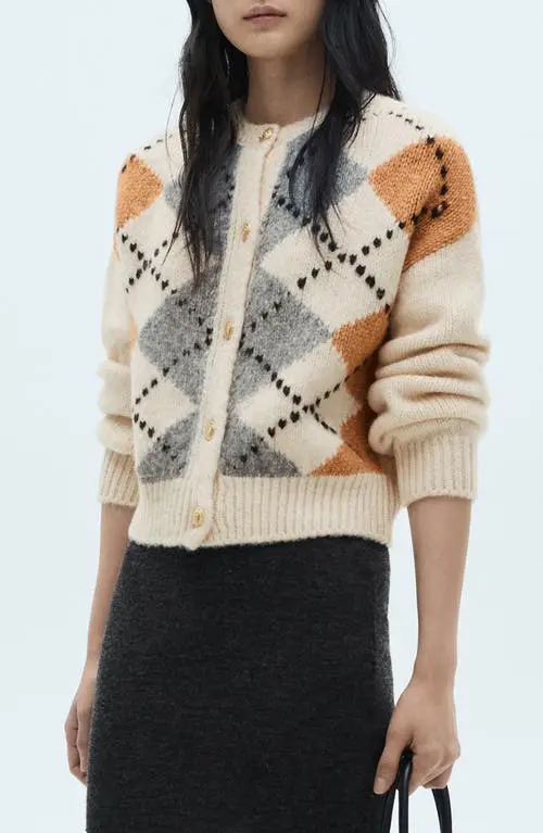 Mango Rombin Argyle Cardigan - Ecru